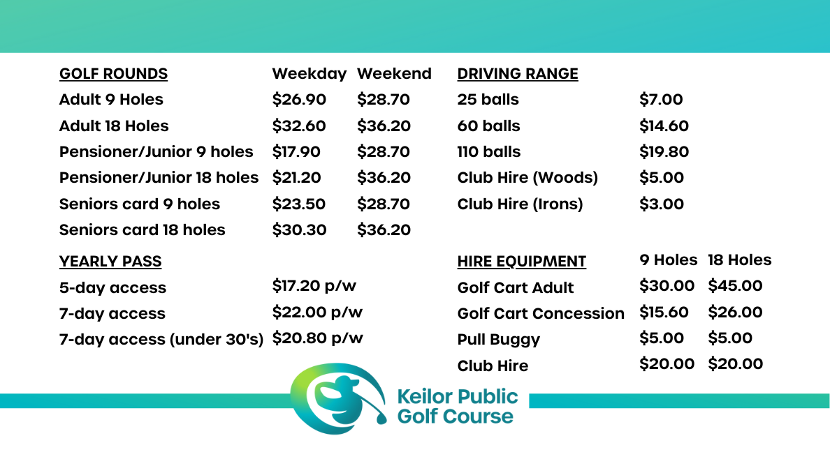 View our fees and charges to play at Keilor Public Golf Course