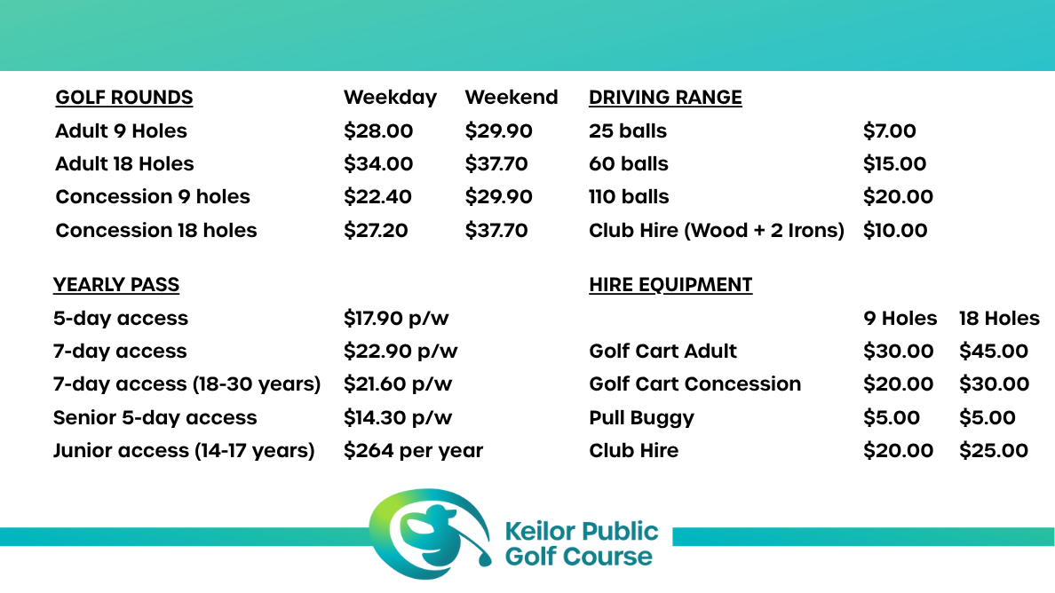 View our fees and charges to play at Keilor Public Golf Course